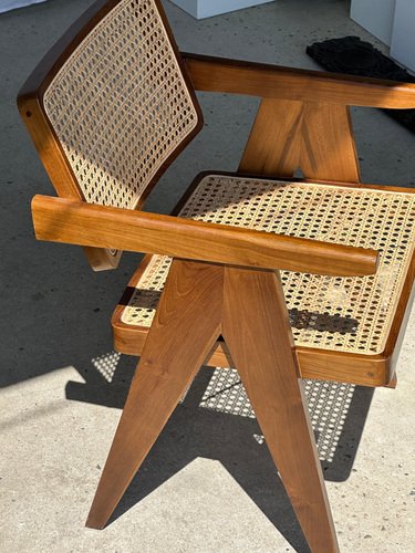Natural Wood Cane Office Chair for sale at Pamono