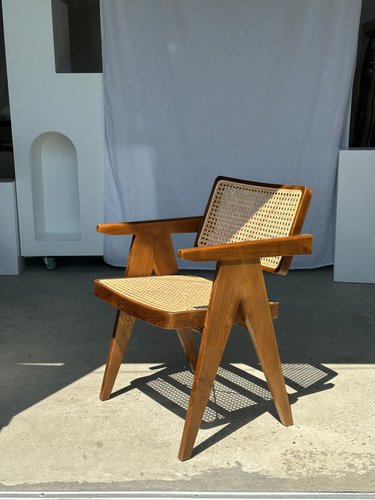 Natural Wood Cane Office Chair for sale at Pamono