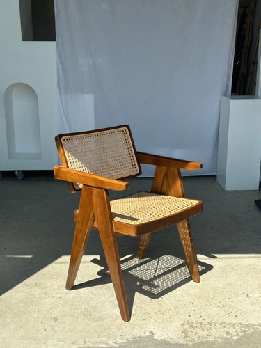 Natural Wood Cane Office Chair for sale at Pamono