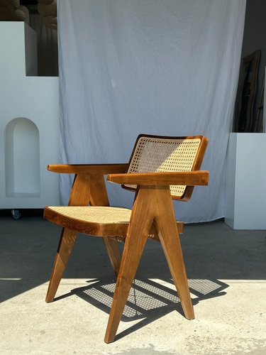 Natural Wood Cane Office Chair for sale at Pamono