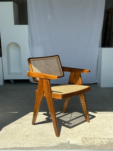 Natural Wood Cane Office Chair for sale at Pamono
