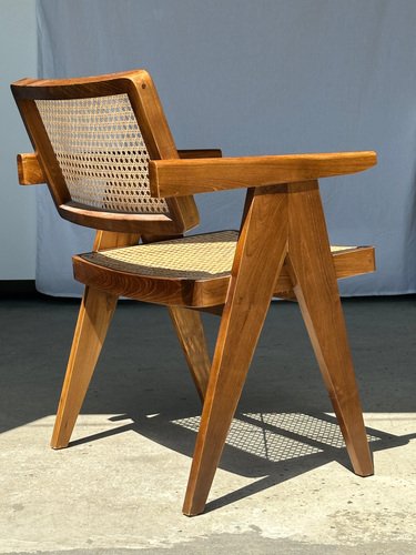 Natural Wood Cane Office Chair for sale at Pamono