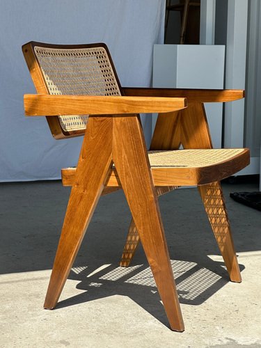 Natural Wood Cane Office Chair for sale at Pamono