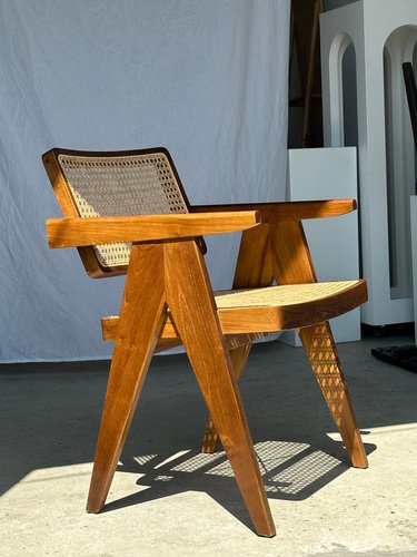 Natural Wood Cane Office Chair for sale at Pamono