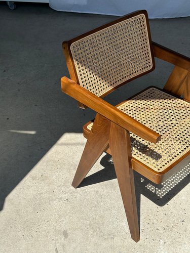 Natural Wood Cane Office Chair for sale at Pamono