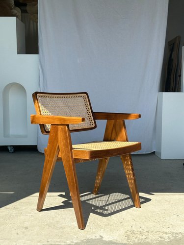 Natural Wood Cane Office Chair for sale at Pamono