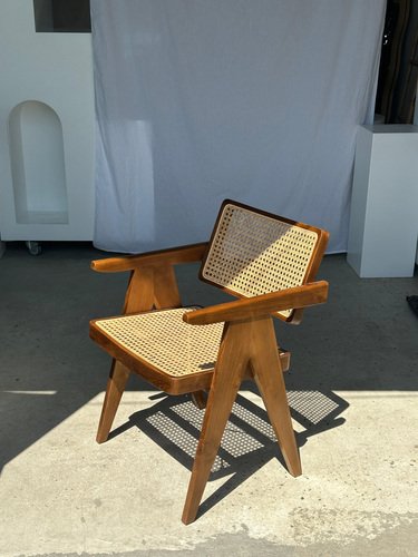 Natural Wood Cane Office Chair for sale at Pamono