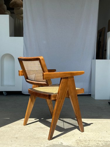 Natural Wood Cane Office Chair for sale at Pamono