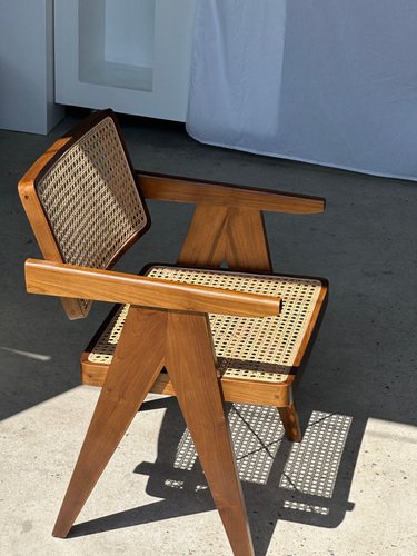 Natural Wood Cane Office Chair for sale at Pamono