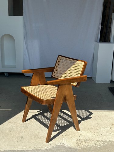 Natural Wood Cane Office Chair for sale at Pamono