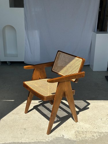 Natural Wood Cane Office Chair for sale at Pamono