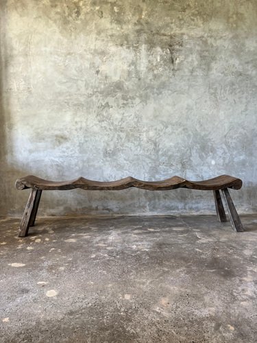 Large Teak 4 Seater Wave Bench for sale at Pamono