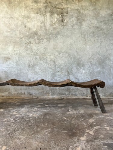 Large Teak 4 Seater Wave Bench for sale at Pamono