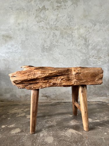 Small Organic Blond Asian Teak Quadripod Bench, Sembilan for sale at Pamono