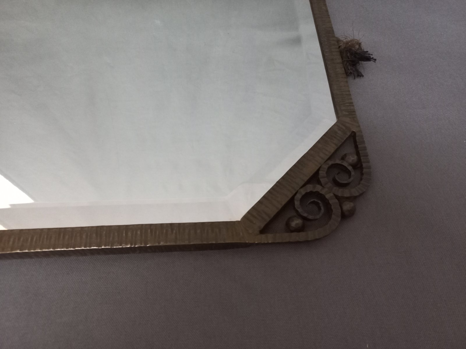 Art Deco Rectangular Mirror in Beaten Iron, 1930s for sale at Pamono