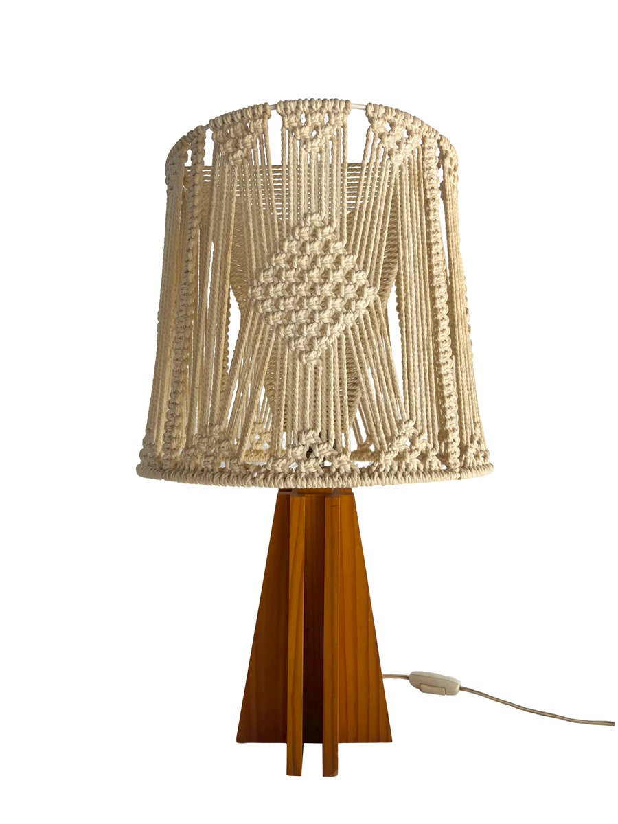 Table Lamp in Beige Macramé 1960s for sale at Pamono