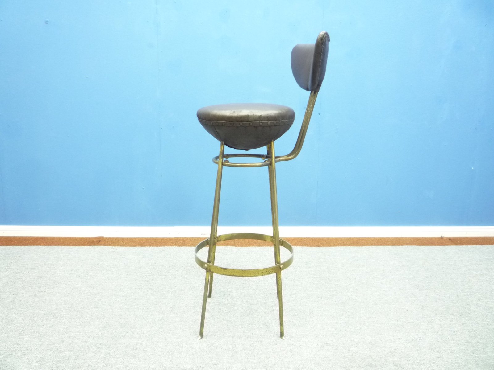 Mid-Century Leather and Steel Bar Stools, 1950s, Set of 4 for sale at ...