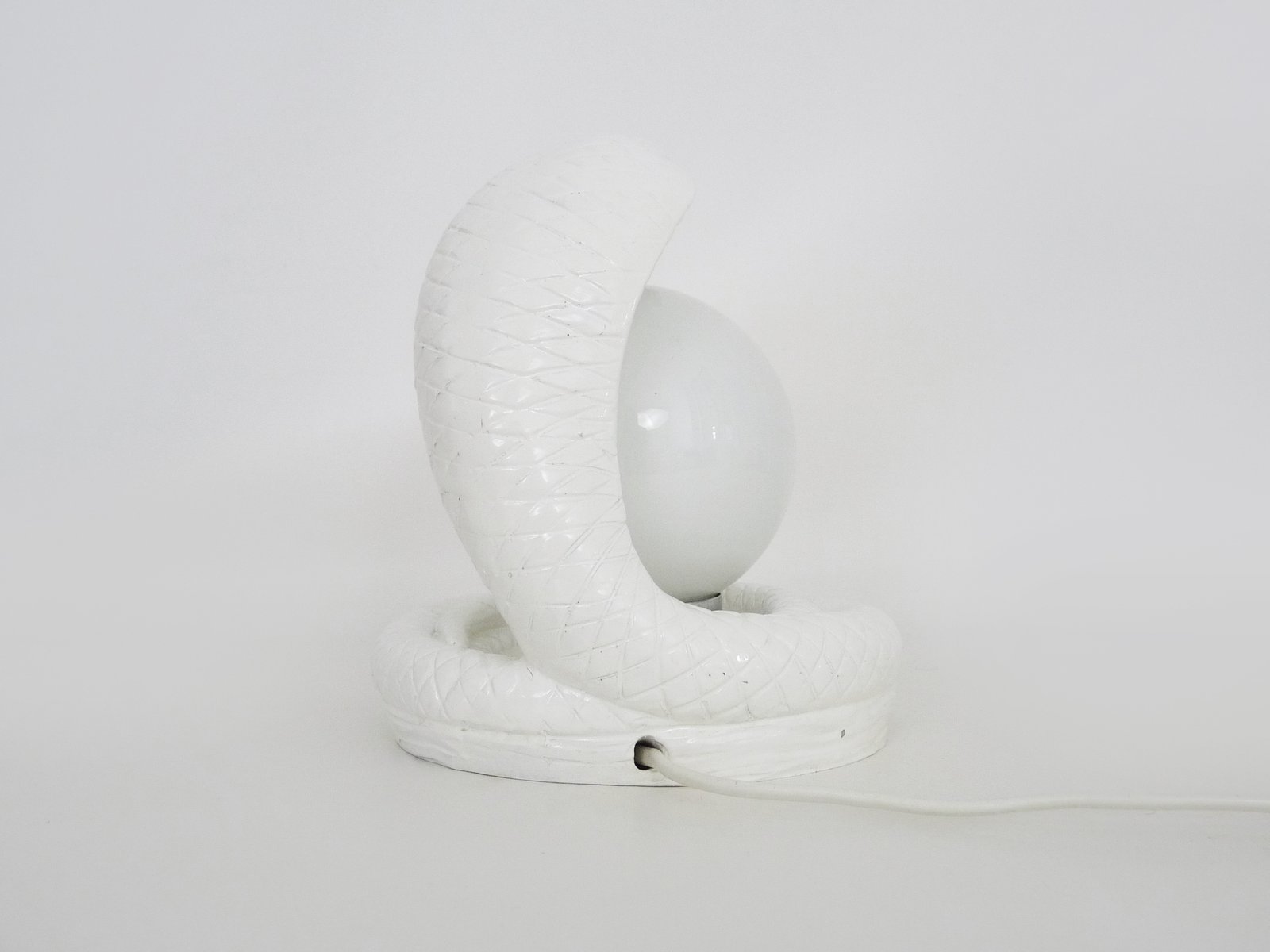 Vintage White Cobra Snake Lamp in Ceramic and Opaline Globe, 1980s for ...