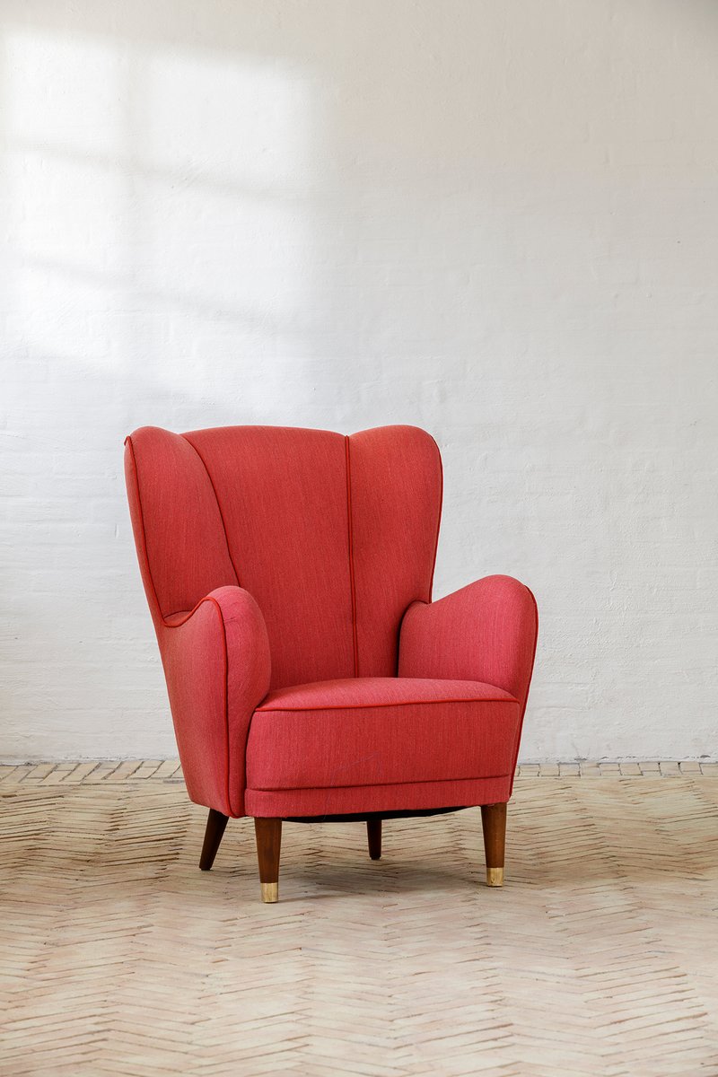 Vintage Red Lounge Chair, 1940s for sale at Pamono