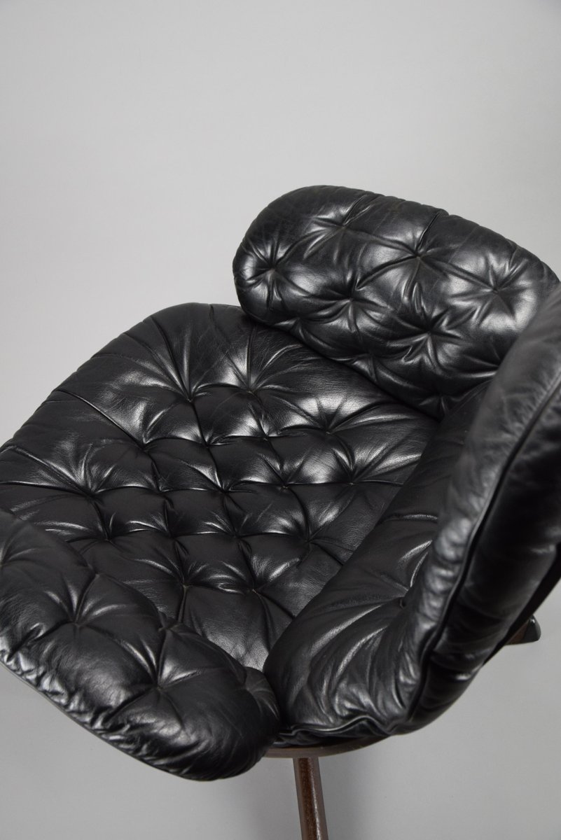 Mid-Century Modern Swedish Black Leather Swivel Lounge Chair from Göte ...