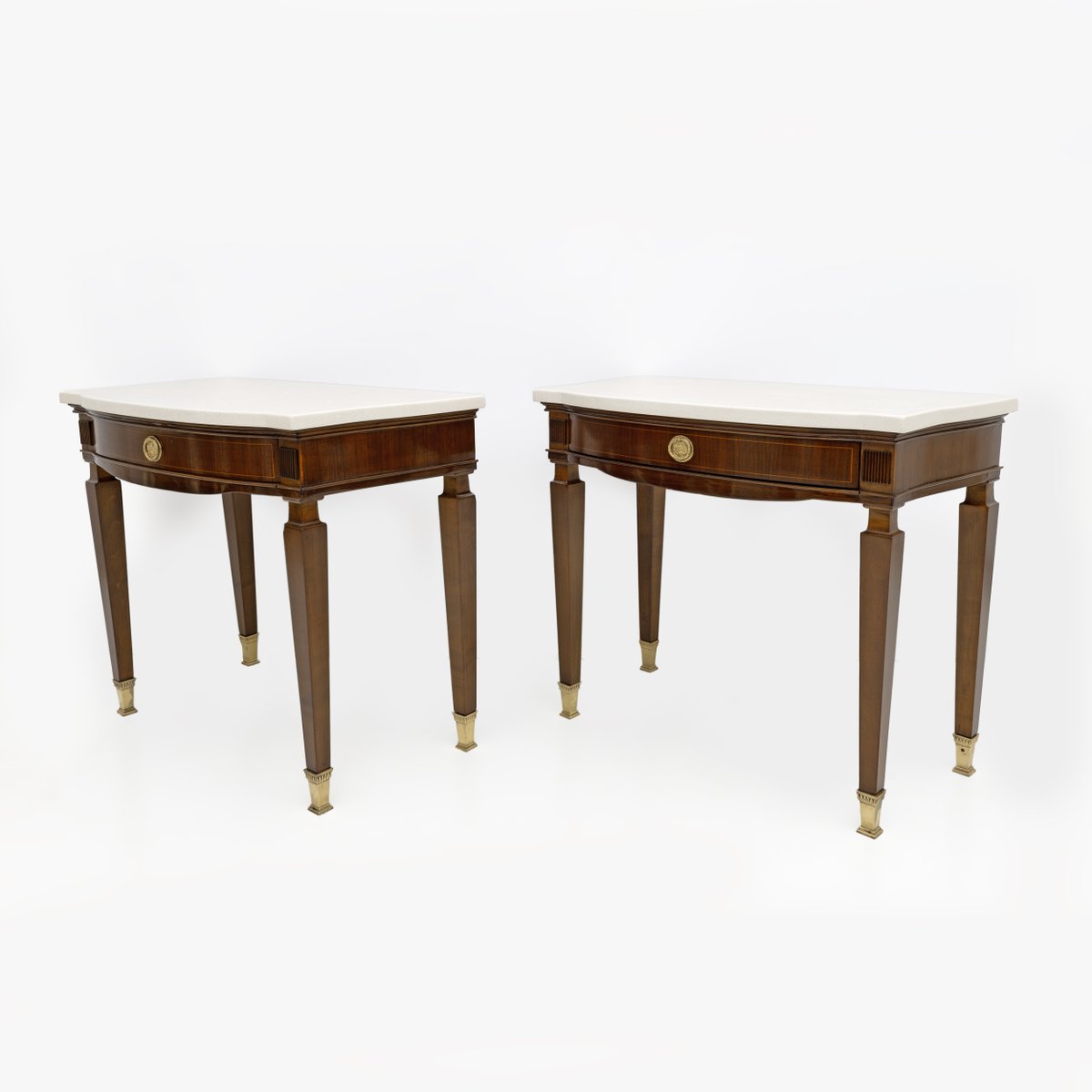 Neoclassical Marble and Walnut Bedside Tables, 1950s, Set of 2 for sale ...