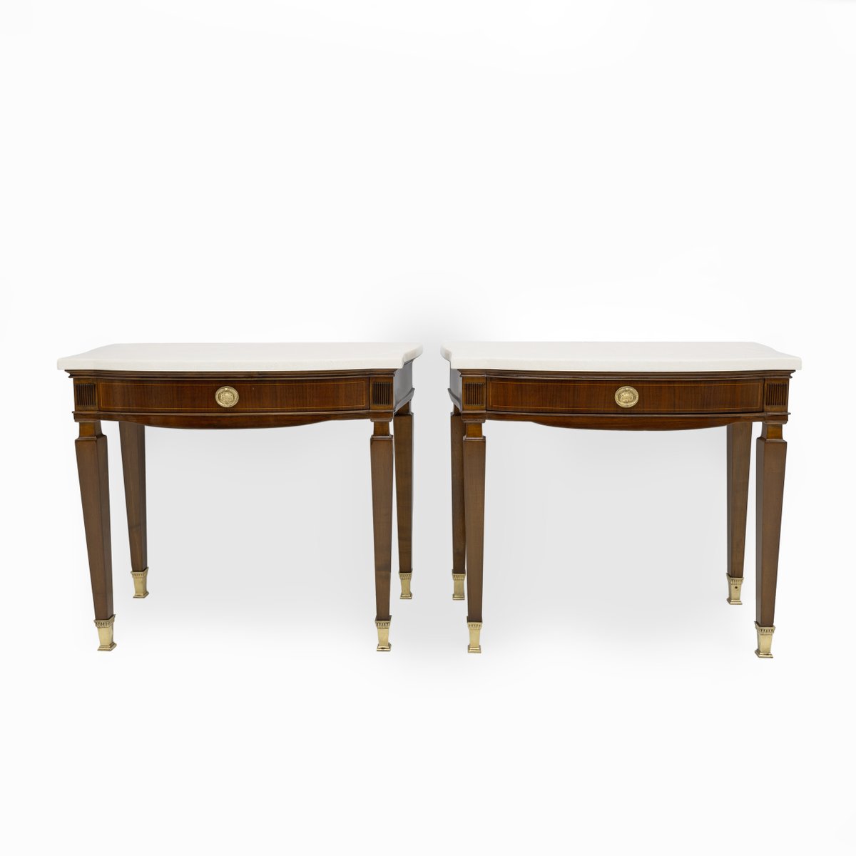 Neoclassical Marble and Walnut Bedside Tables, 1950s, Set of 2 for sale ...