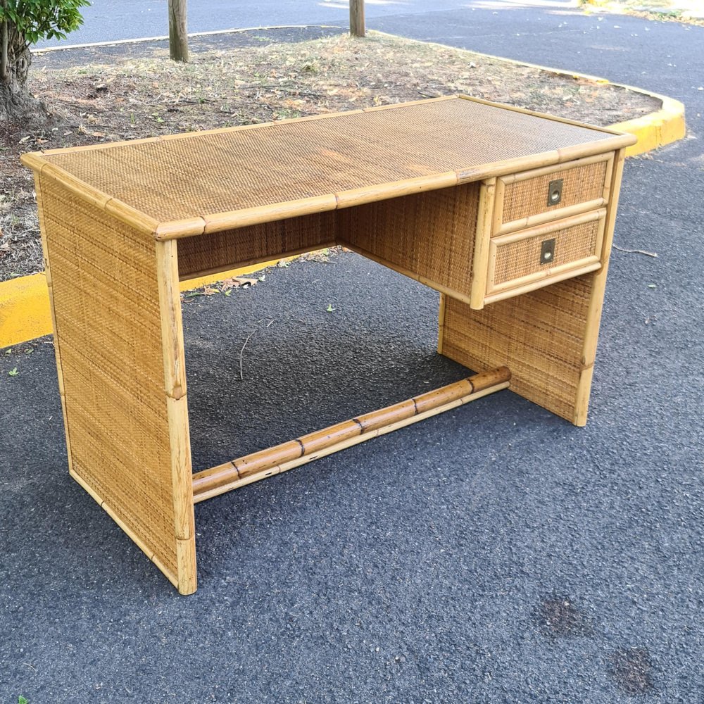 Vintage Bamboo Rattan Desk from Dal Vera, 1970s for sale at Pamono