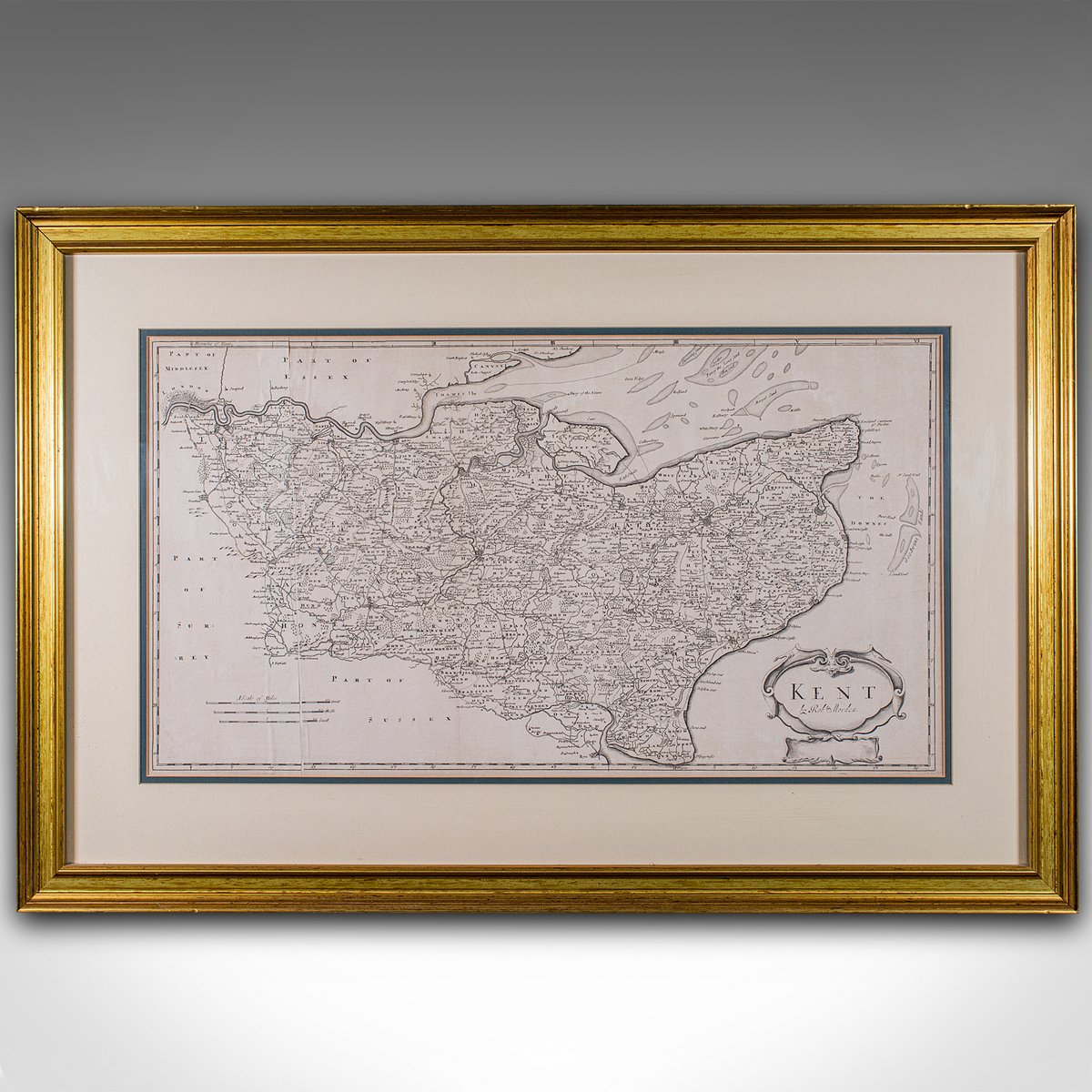 Large Antique Lithography Map of Kent, 1700 for sale at Pamono
