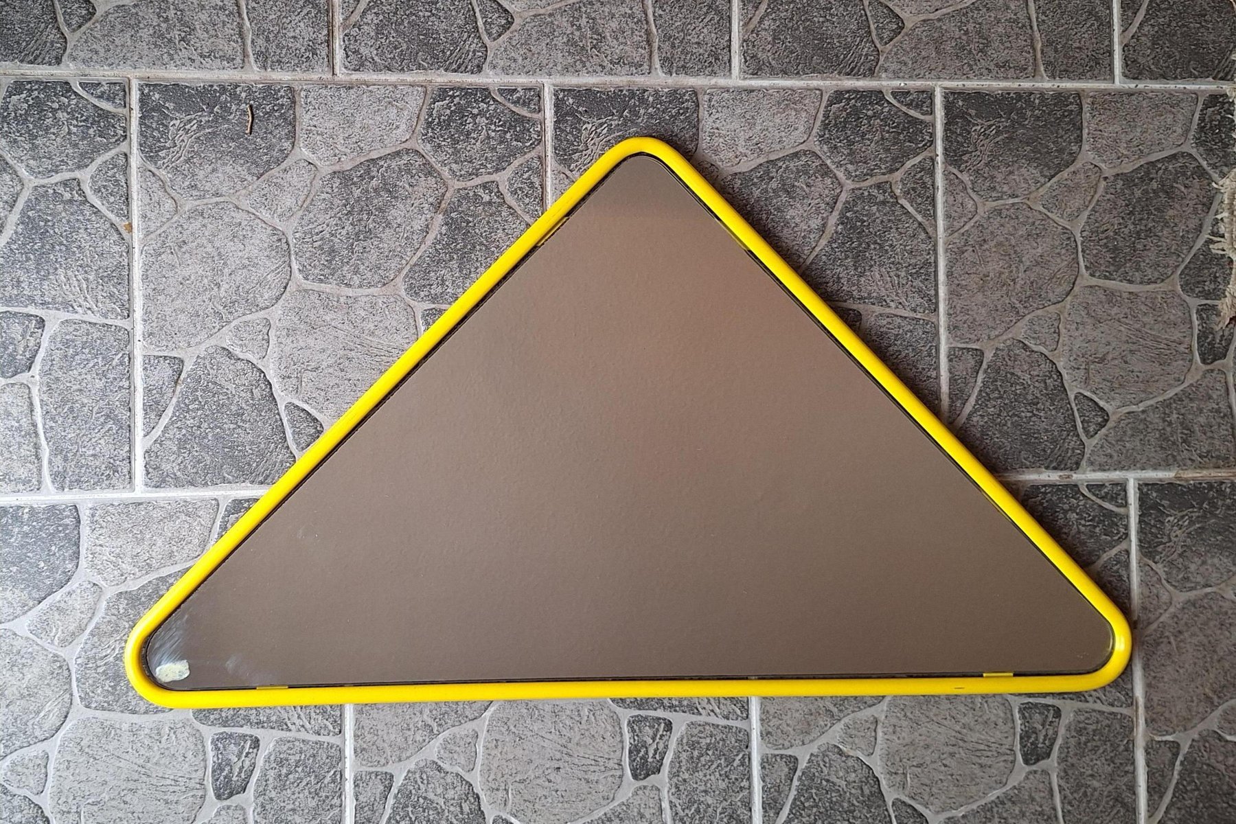 Vintage Italian Triangular Wall Mirror with Yellow Painted Metal Frame ...