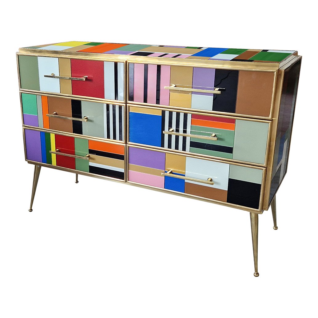 Multicolor Glass Dresser with Six Drawers, 1980s for sale at Pamono