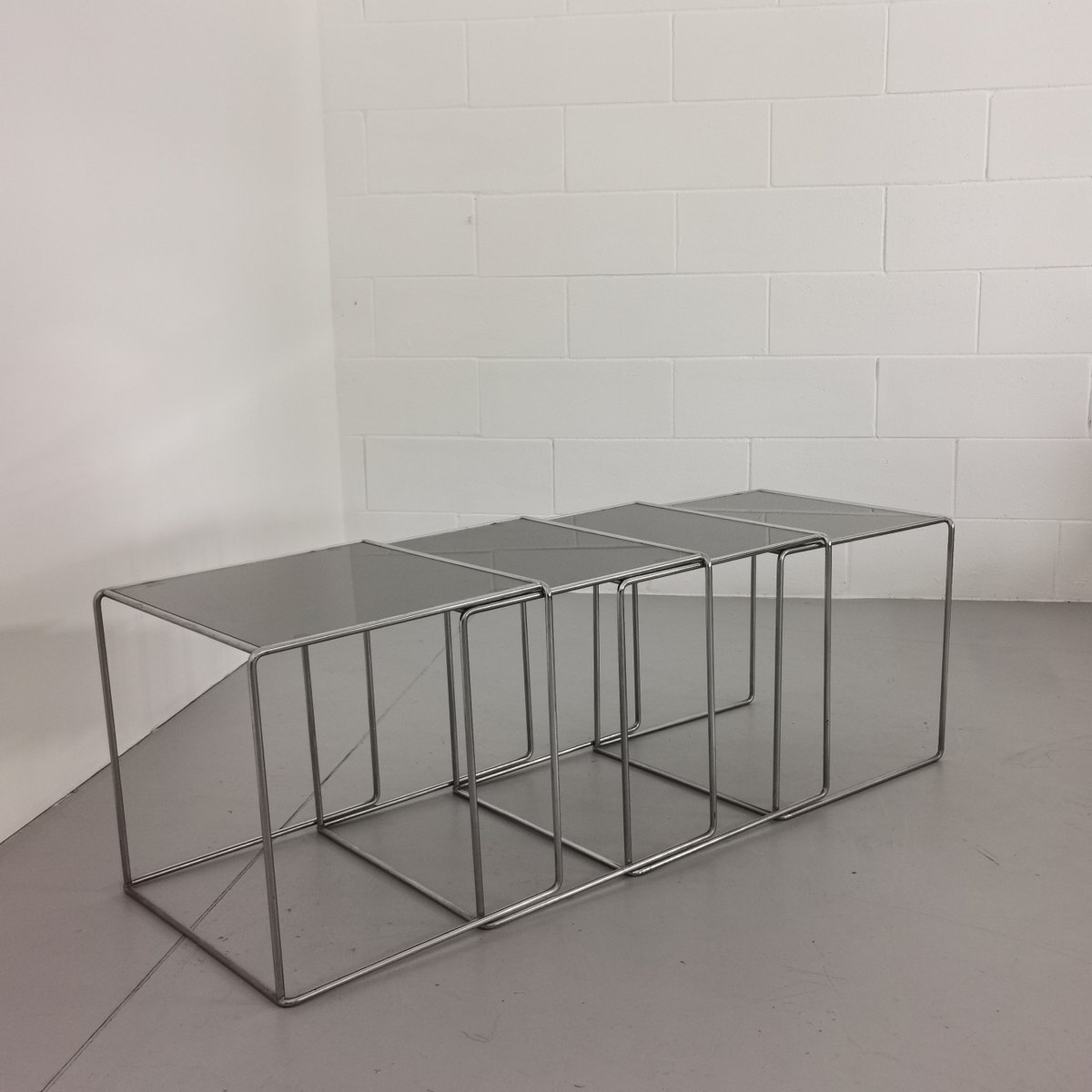 Square Stackable Coffee Tables in Metal and Mirror, 1970, Set of 4 for ...
