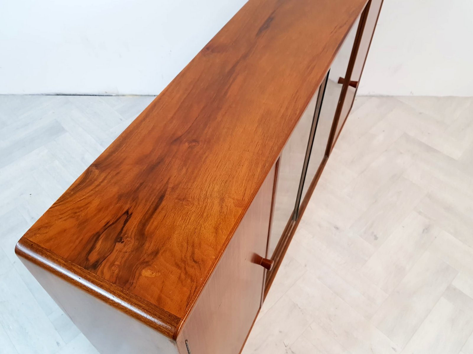 Mid-Century Teak and Glazed Glass Sideboard, 1960s for sale at Pamono
