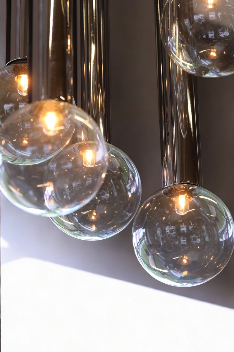 Lampe en Cascade à 6 Lumières Mid-Century en Chrome par Motoko Ishii ...