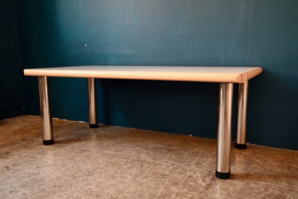 Large Swiss Wood and Chrome Feet Rectangular Table, 1980s for sale at ...