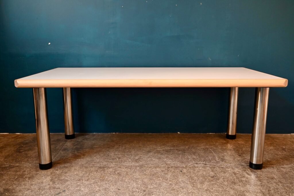 Large Swiss Wood and Chrome Feet Rectangular Table, 1980s for sale at ...