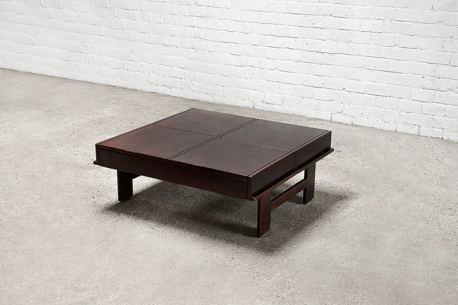 Square Walnut Coffee Table with Storage by Giovanni Michelucci, 1970s for sale at Pamono