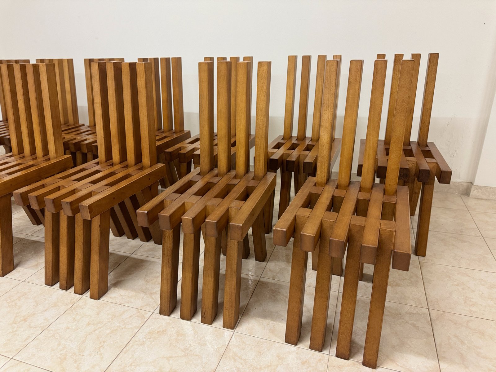 Vintage Brutalist Dining Chairs, 1990s, Set of 12 for sale at Pamono