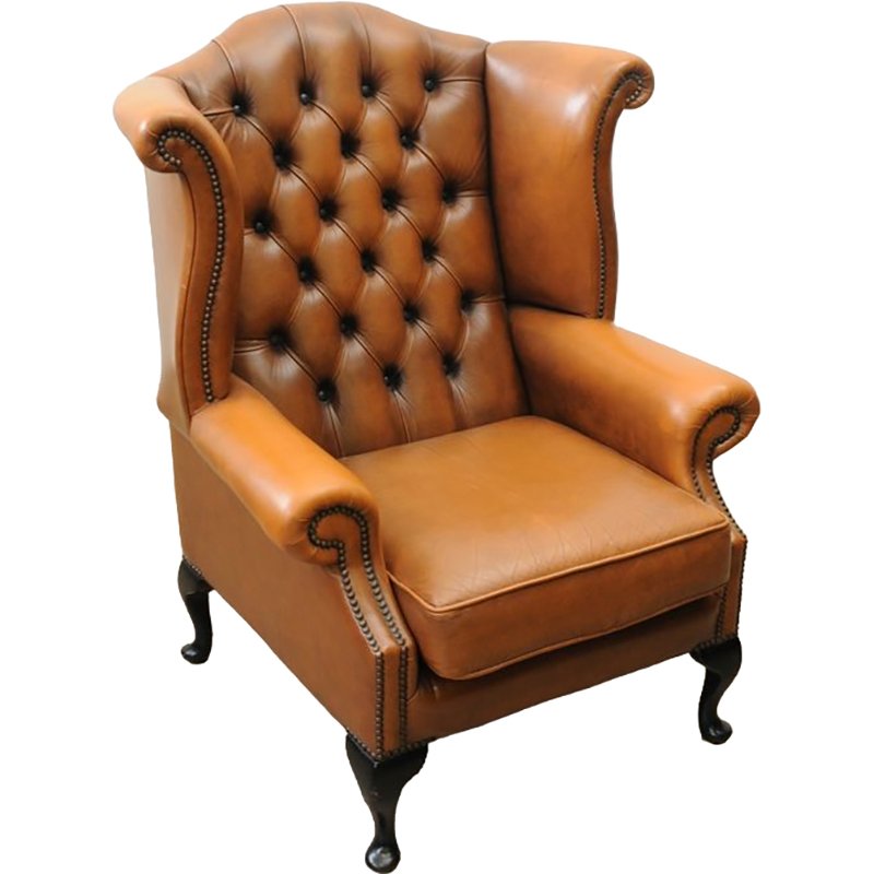English Chesterfield Wing Chair in Camel Leather for sale at Pamono