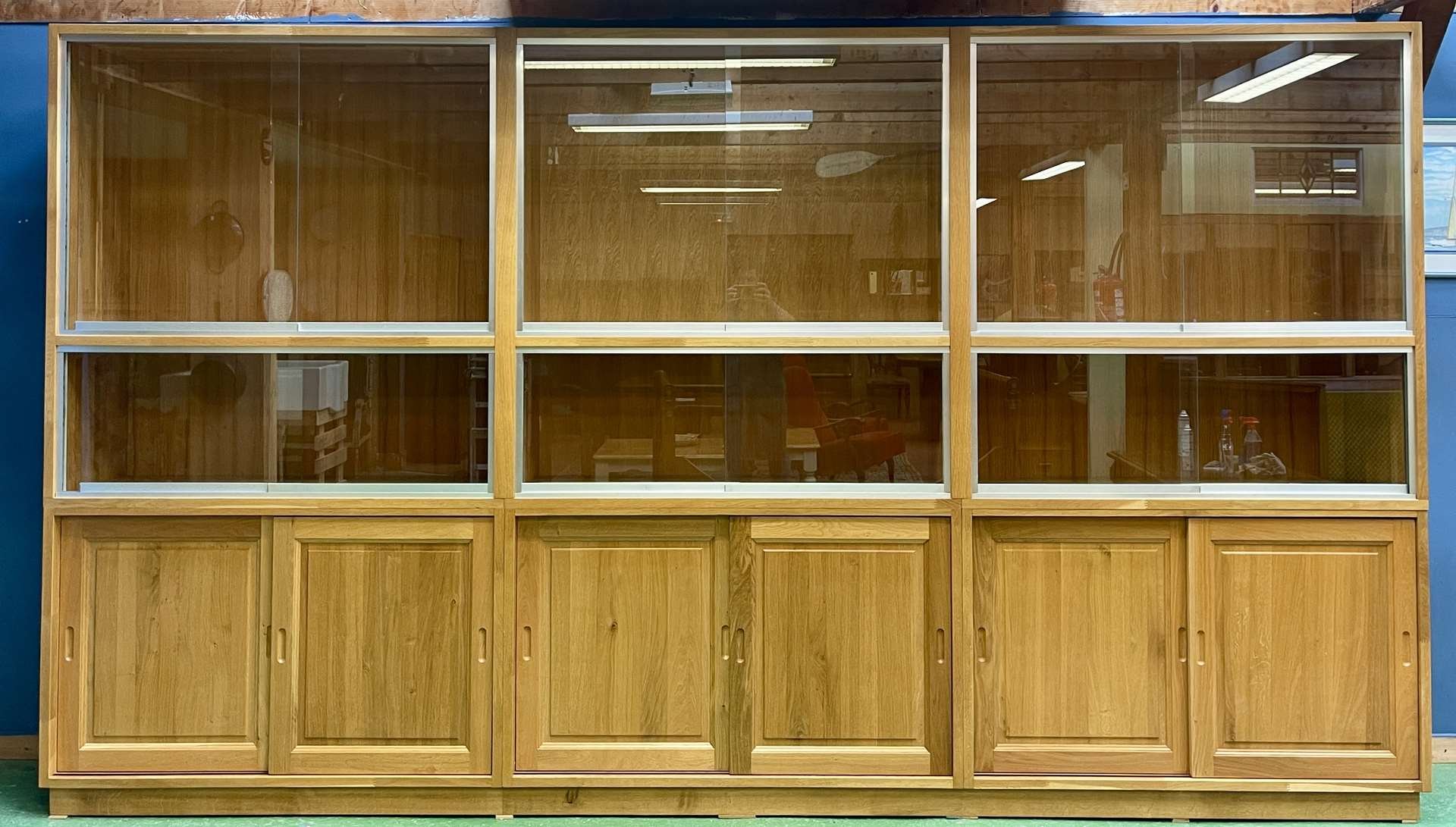 Large Oak Display Cabinet with Sliding Doors, 1990s for sale at Pamono