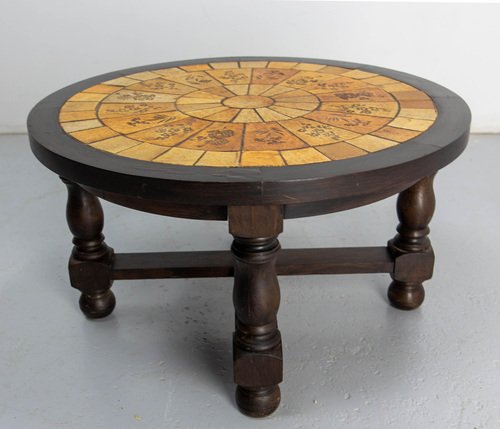 French Round Coffee Table with Ceramic Top, 1960s for sale at Pamono