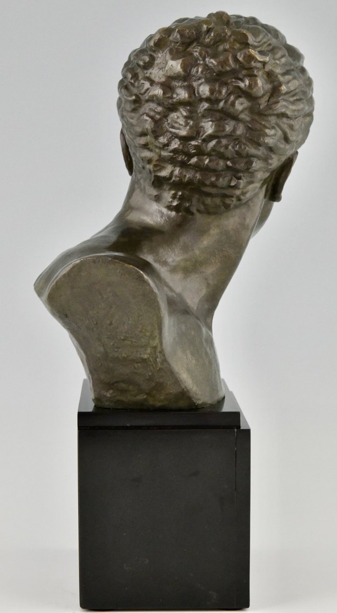 Lucien Gibert, Buste Art Déco d'Aviateur Jean Mermoz, 1925, Bronze en ...
