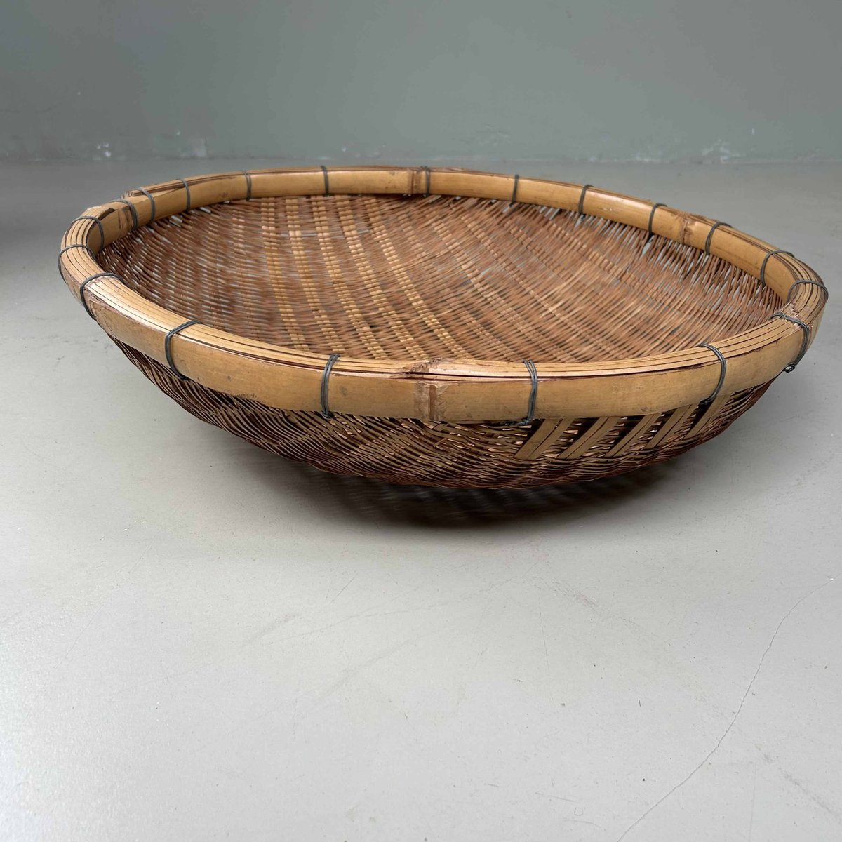 Japanese Hand-Woven Bamboo and Reed Harvest Basket, 1960s for sale at ...