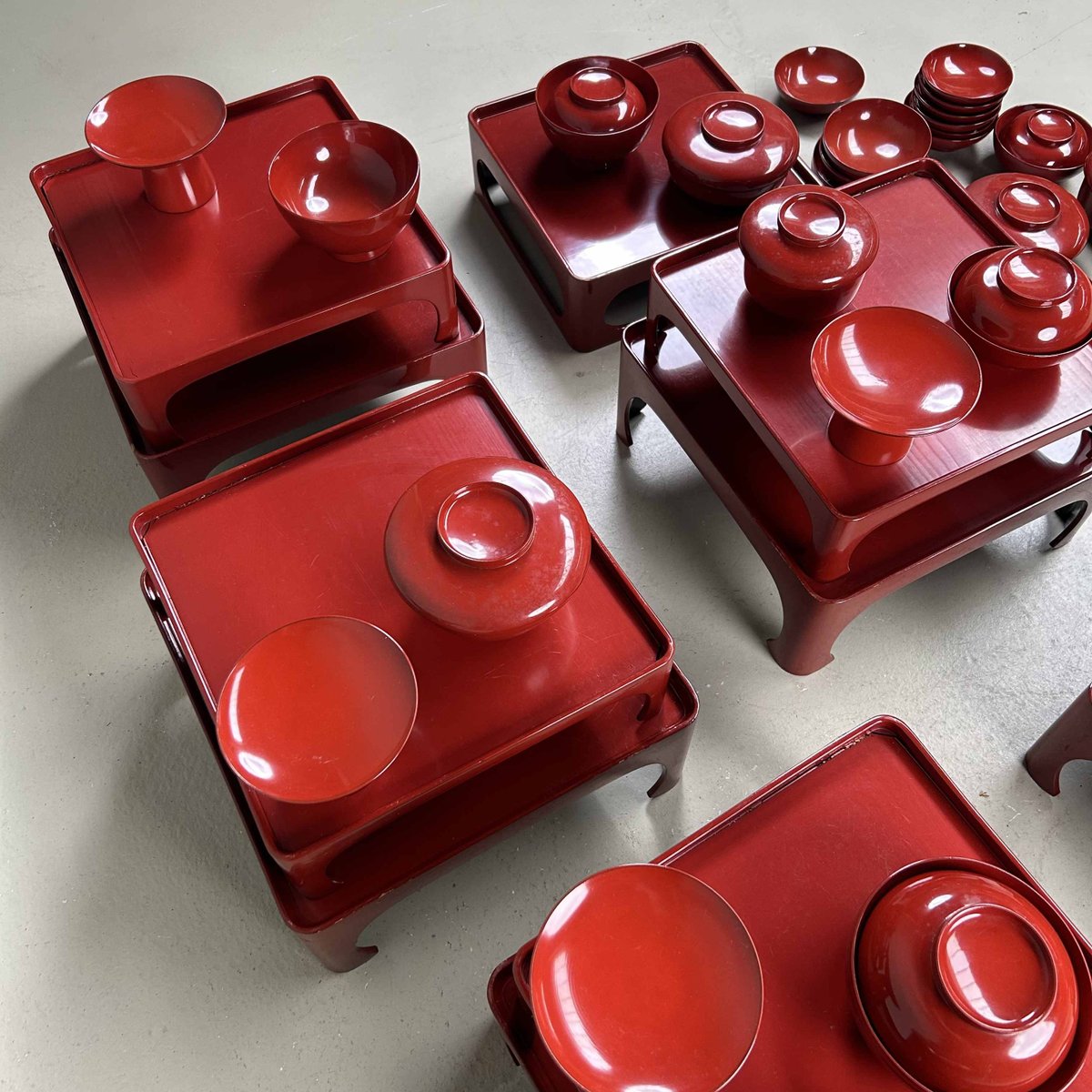 Vintage Japanese Ceremonial Set of Urushi Lacquerware, 1920s, Set of 56 ...