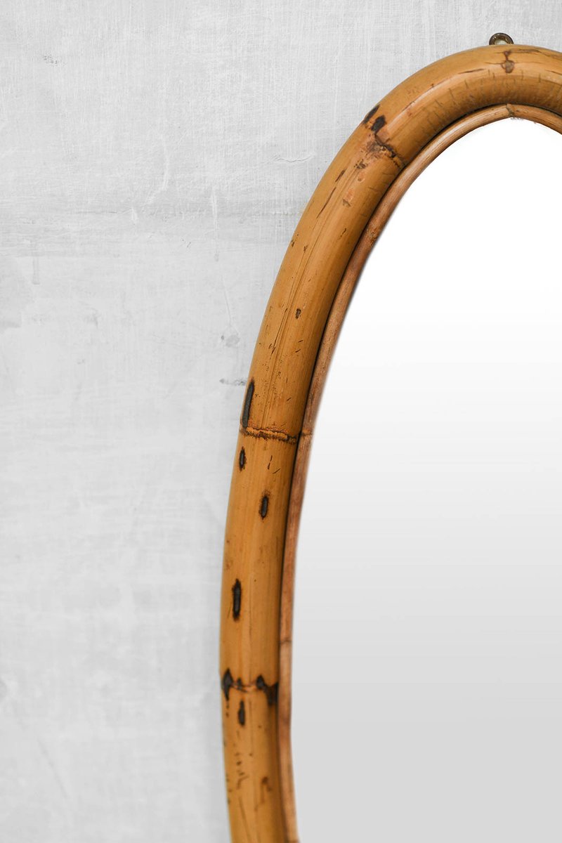 Elliptical Mirror with Thick Cane Frame, Italy, 1970s for sale at Pamono