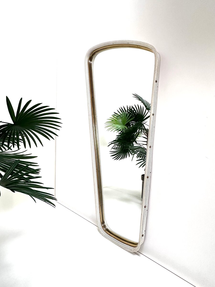 Large Mid-Century Wall Mirror with Brass Rim and Perforated Metal Sheet ...