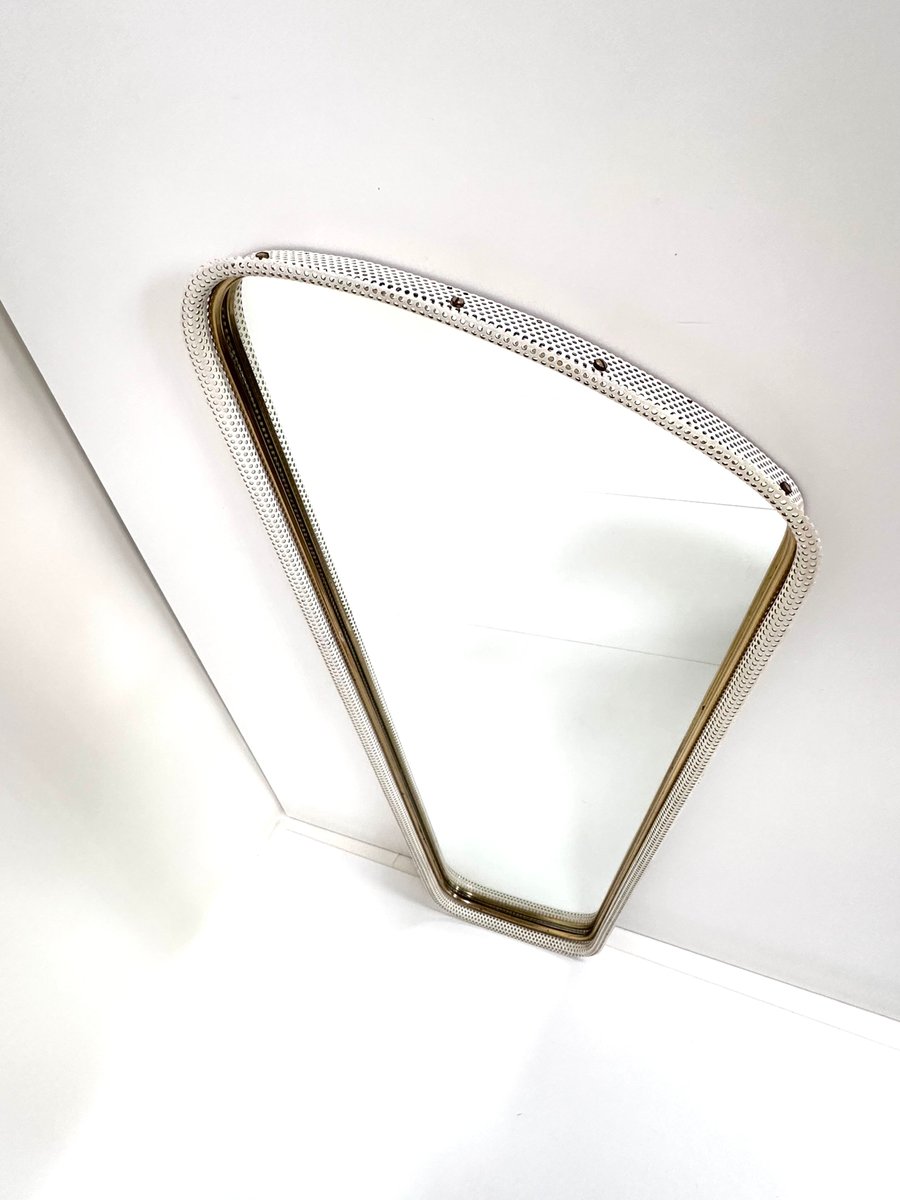Large Mid-Century Wall Mirror with Brass Rim and Perforated Metal Sheet ...
