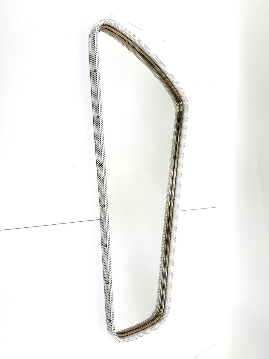 Large Mid-Century Wall Mirror with Brass Rim and Perforated Metal Sheet ...