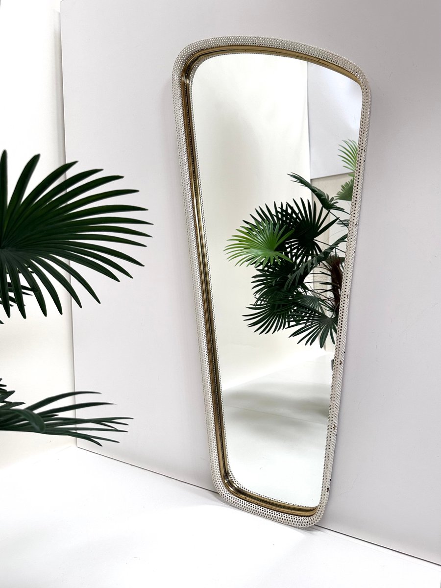 Large Mid-Century Wall Mirror with Brass Rim and Perforated Metal Sheet ...