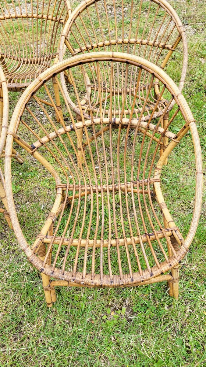 Shell Rattan Armchairs, 1960s, Set of 4 for sale at Pamono