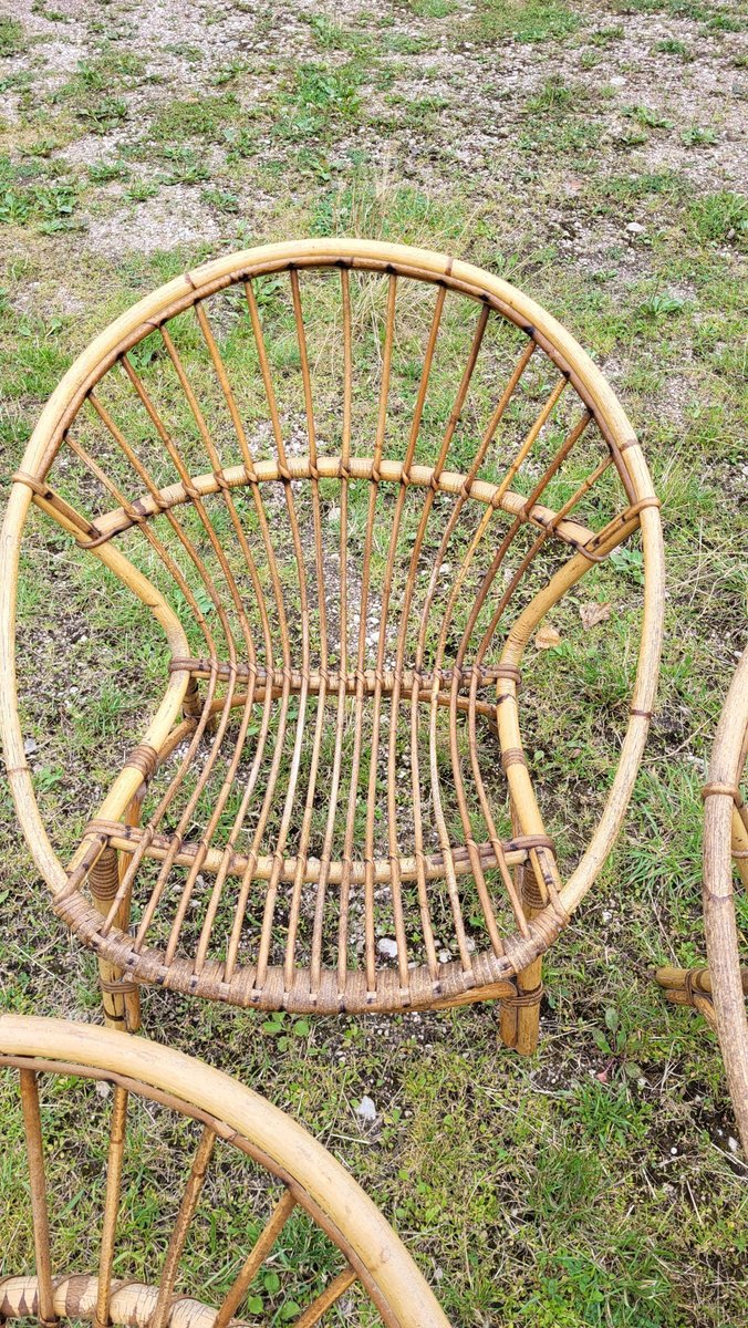 Shell Rattan Armchairs, 1960s, Set of 4 for sale at Pamono